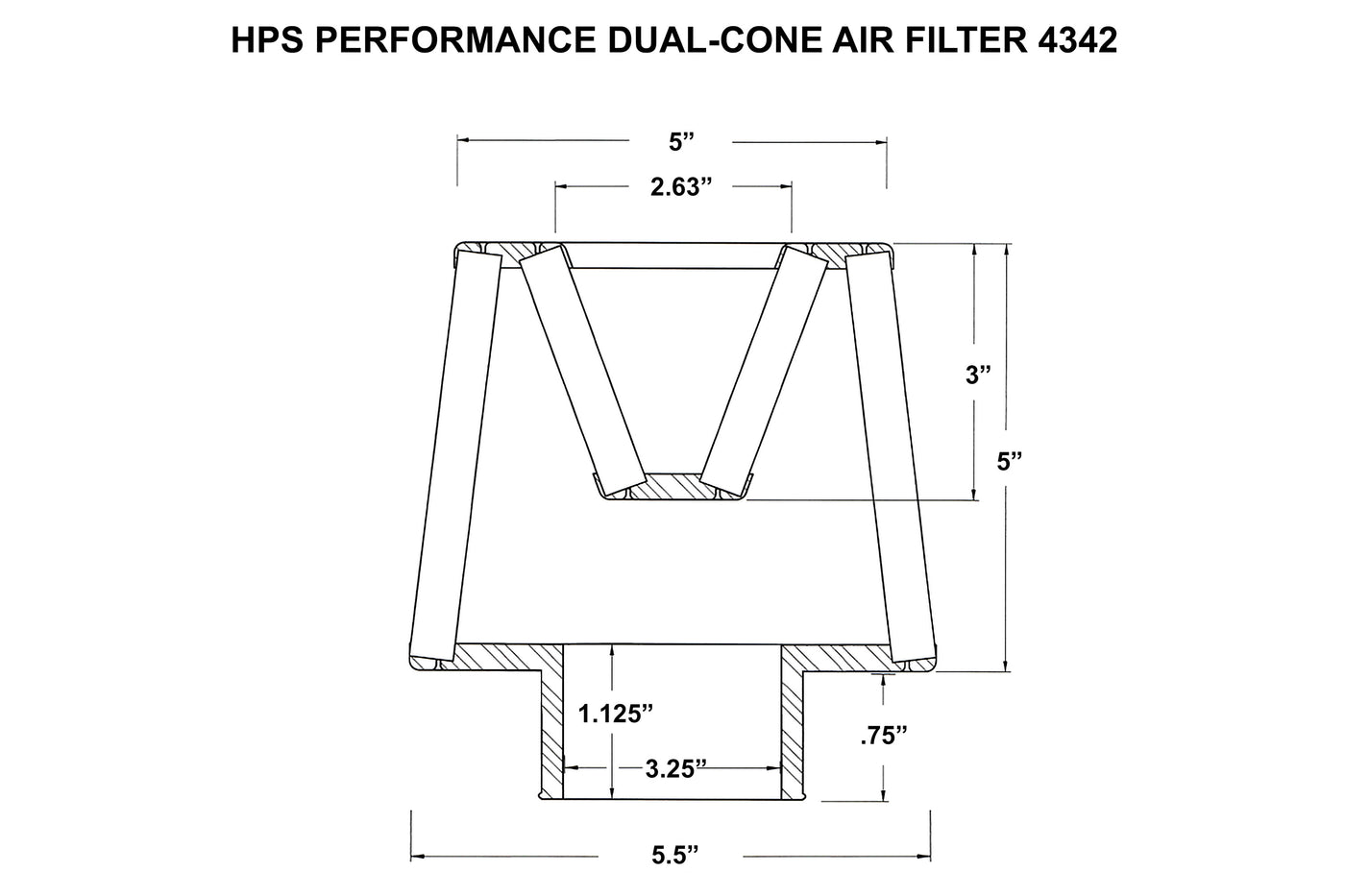 HPS Performance Open Top Dual Cone Air Filter 3.25" shortram cold air ...