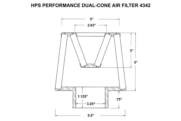 HPS Performance Open Top Dual Cone Air Filter 3.25" shortram cold air ...